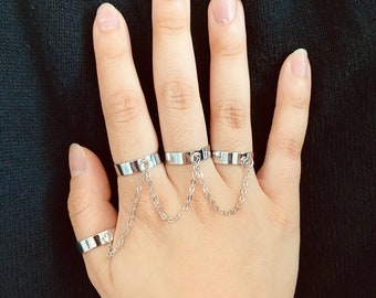 Four Finger Chain Rings Adjustable Chain Linked Cuff Rings Etsy