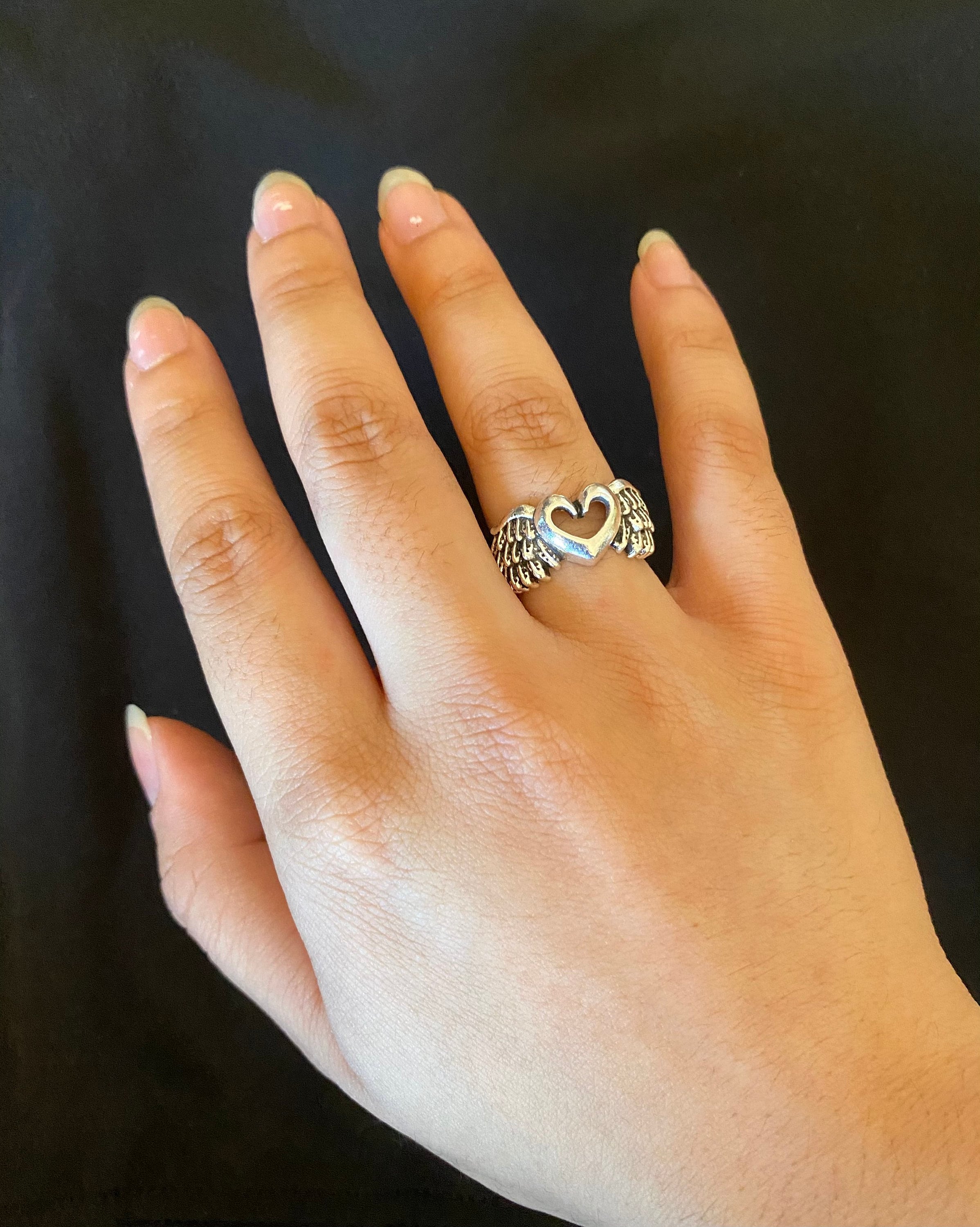 Heart With Angel Wings Ring Silver Heart Ring Antique Ring | Etsy
