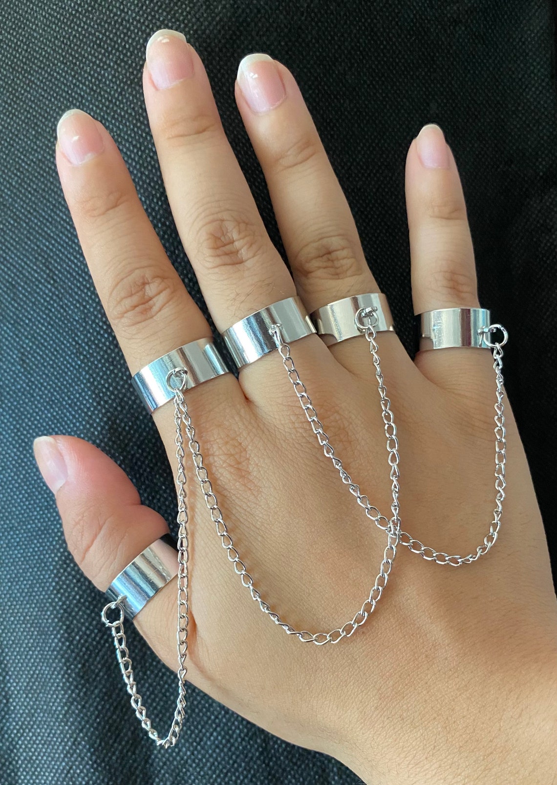 Handmade Five Finger Chain Rings Adjustable Cross Chain - Etsy