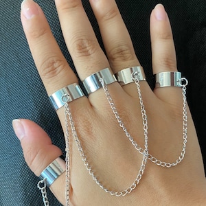 Handmade Five Finger Chain Rings | Adjustable Cross Chain Linked Cuff ...