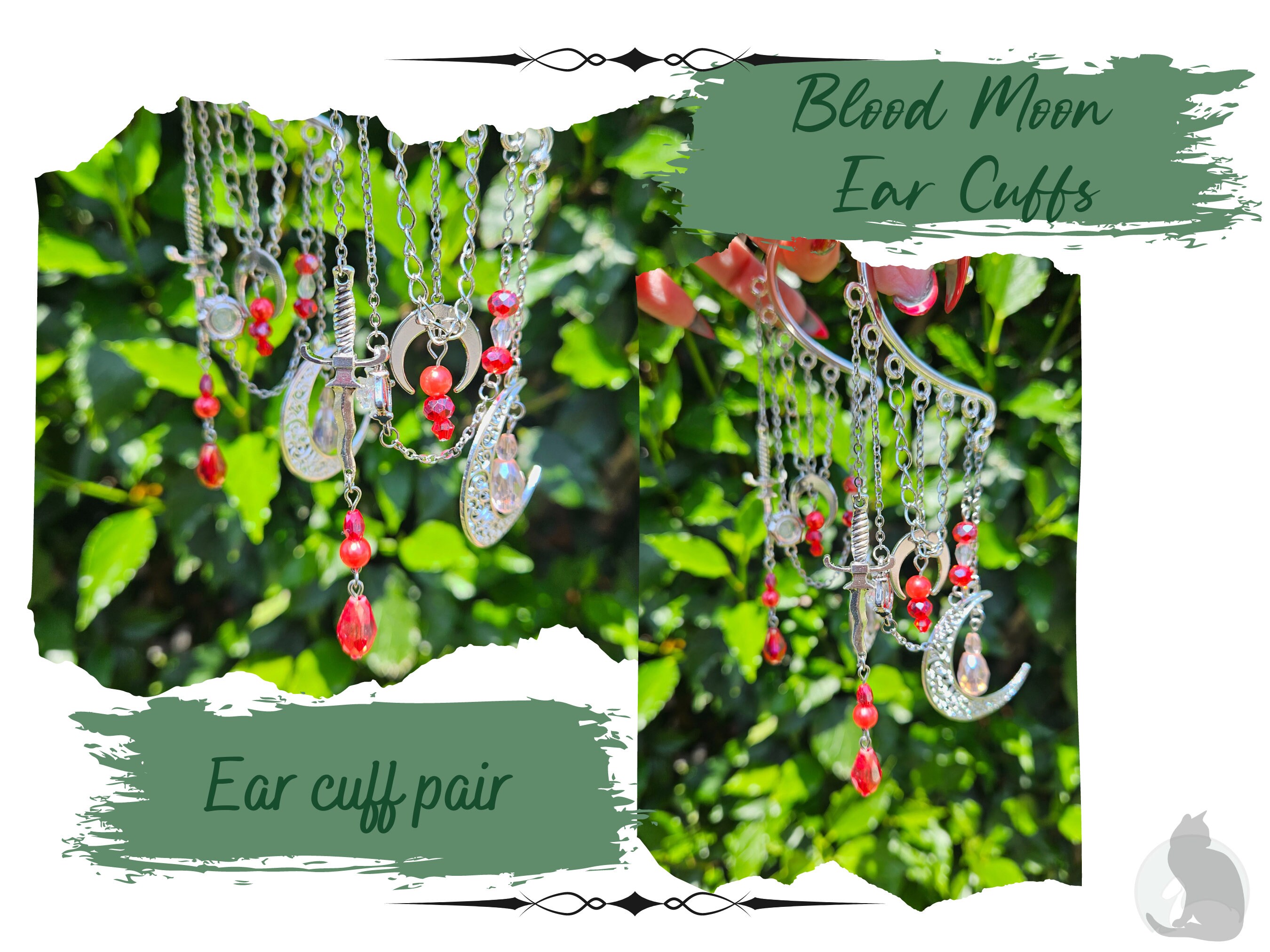 Blood Moon Ear Cuffs Red and Gold Ear Cuffs Non-pierced Earrings Gothic ...