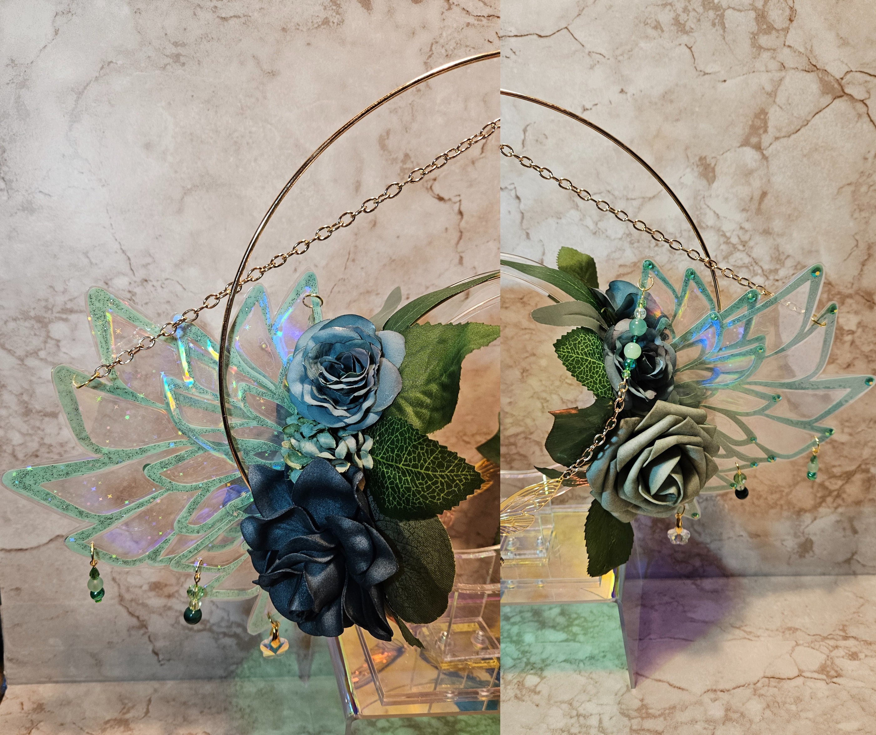 Light Green Briar Floral Crown Gold Halo Crown Pastel Green Flower ...