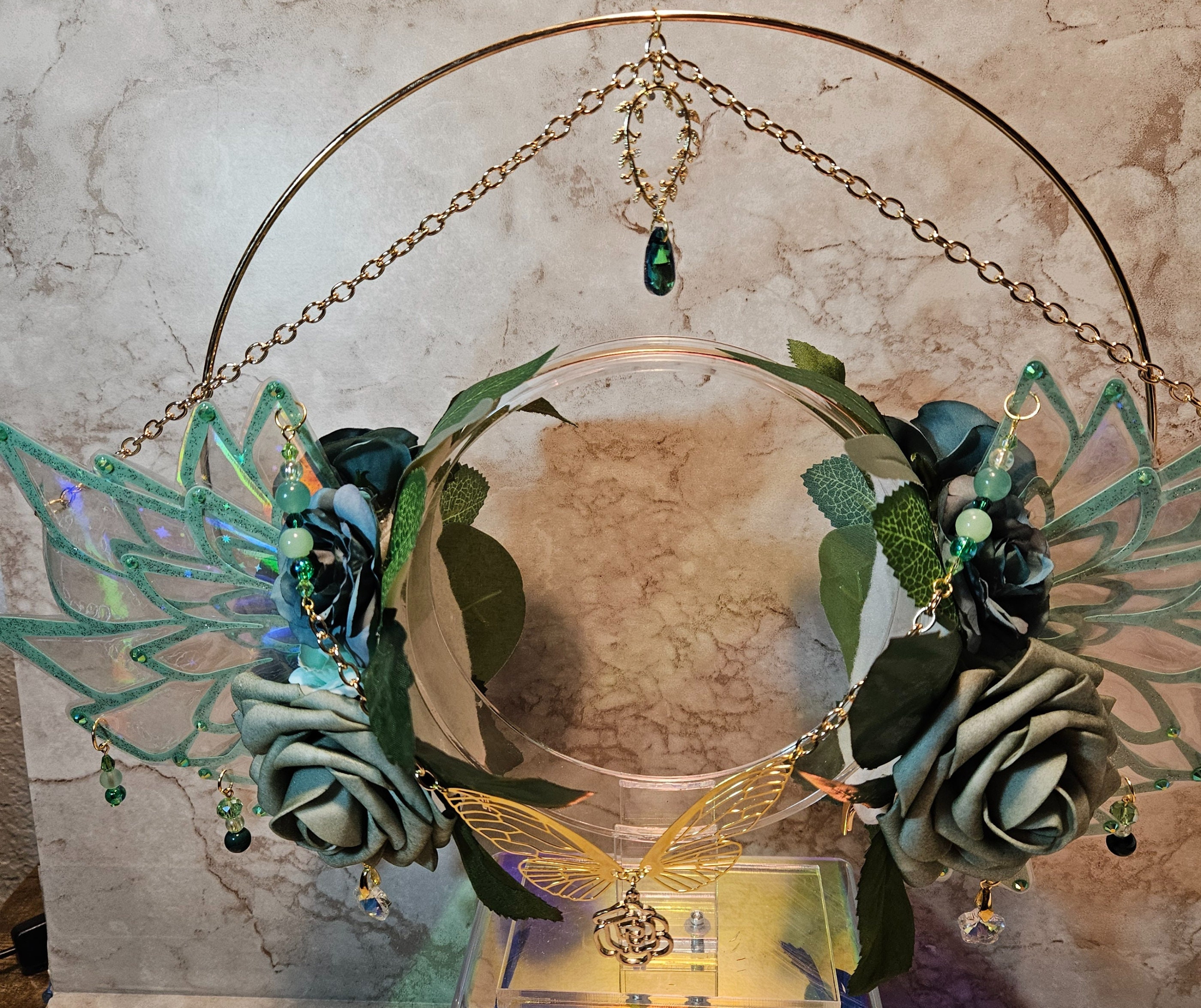 Light Green Briar Floral Crown Gold Halo Crown Pastel Green Flower ...