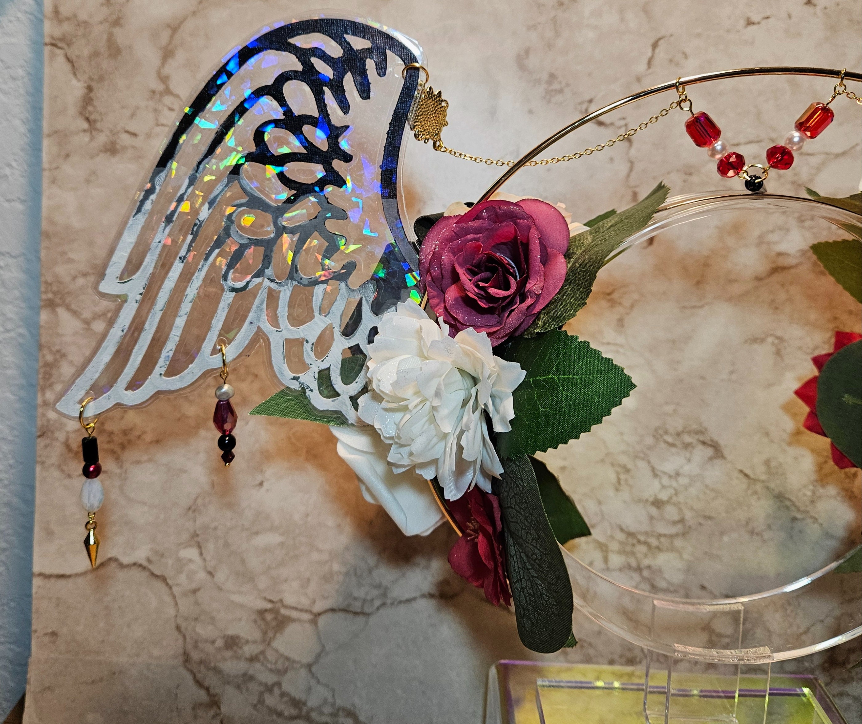 Black and White Spiked Angel Crown Silver Halo Crown Red Floral Crown ...