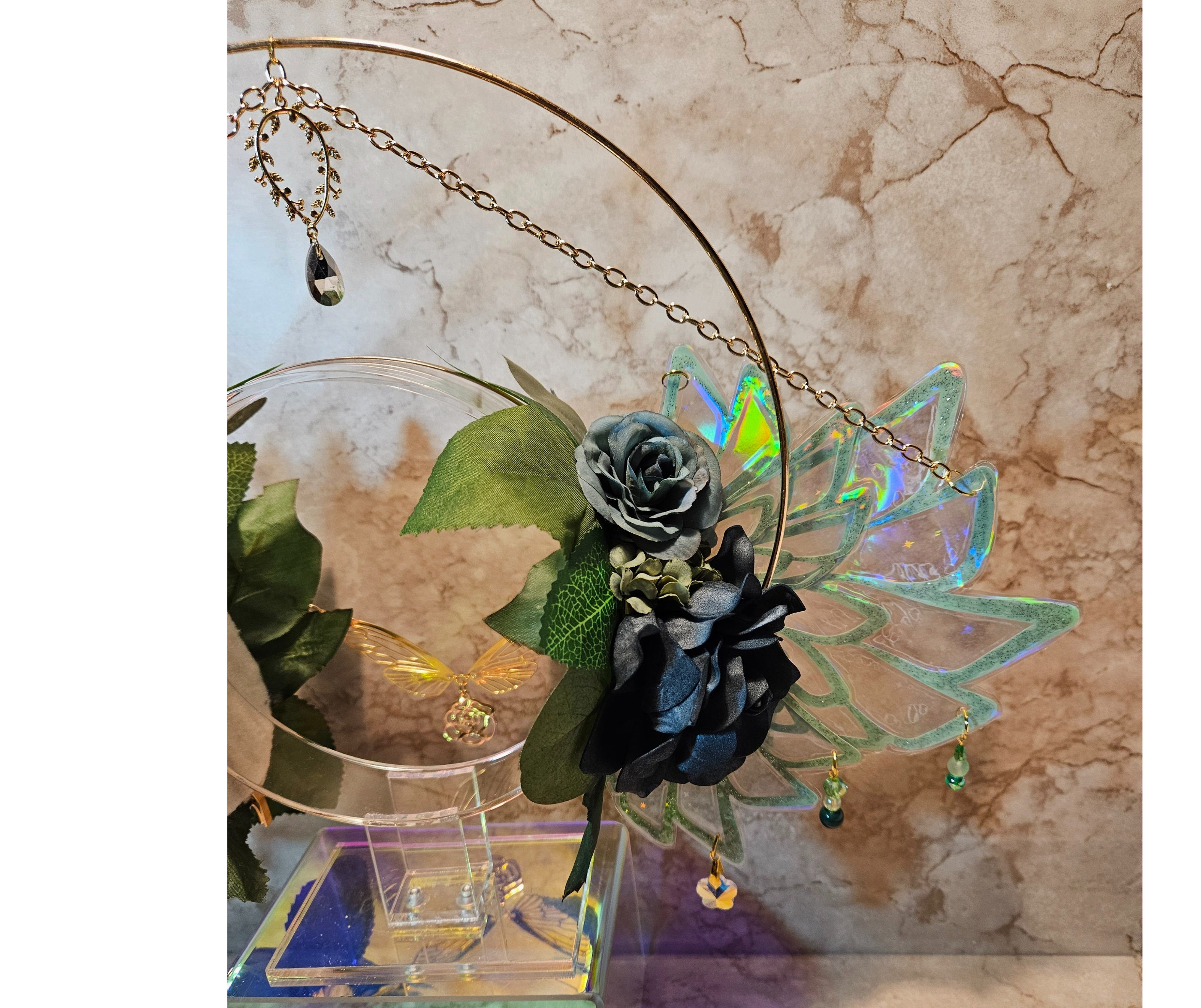 Light Green Briar Floral Crown Gold Halo Crown Pastel Green Flower ...