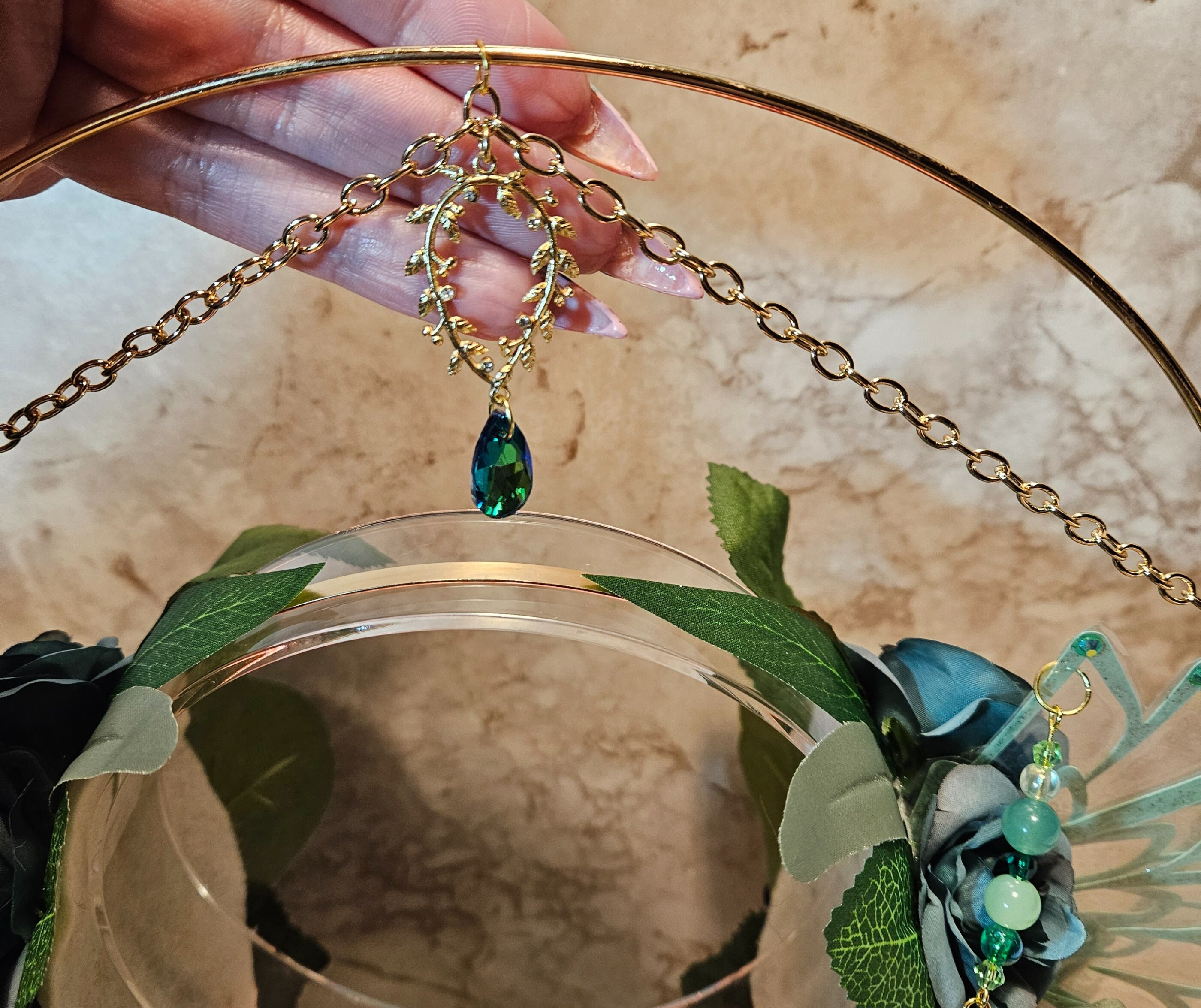 Light Green Briar Floral Crown Gold Halo Crown Pastel Green Flower ...