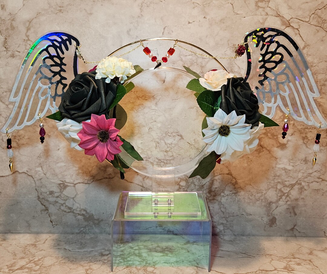 Black and White Spiked Angel Crown Silver Halo Crown Red Floral Crown ...