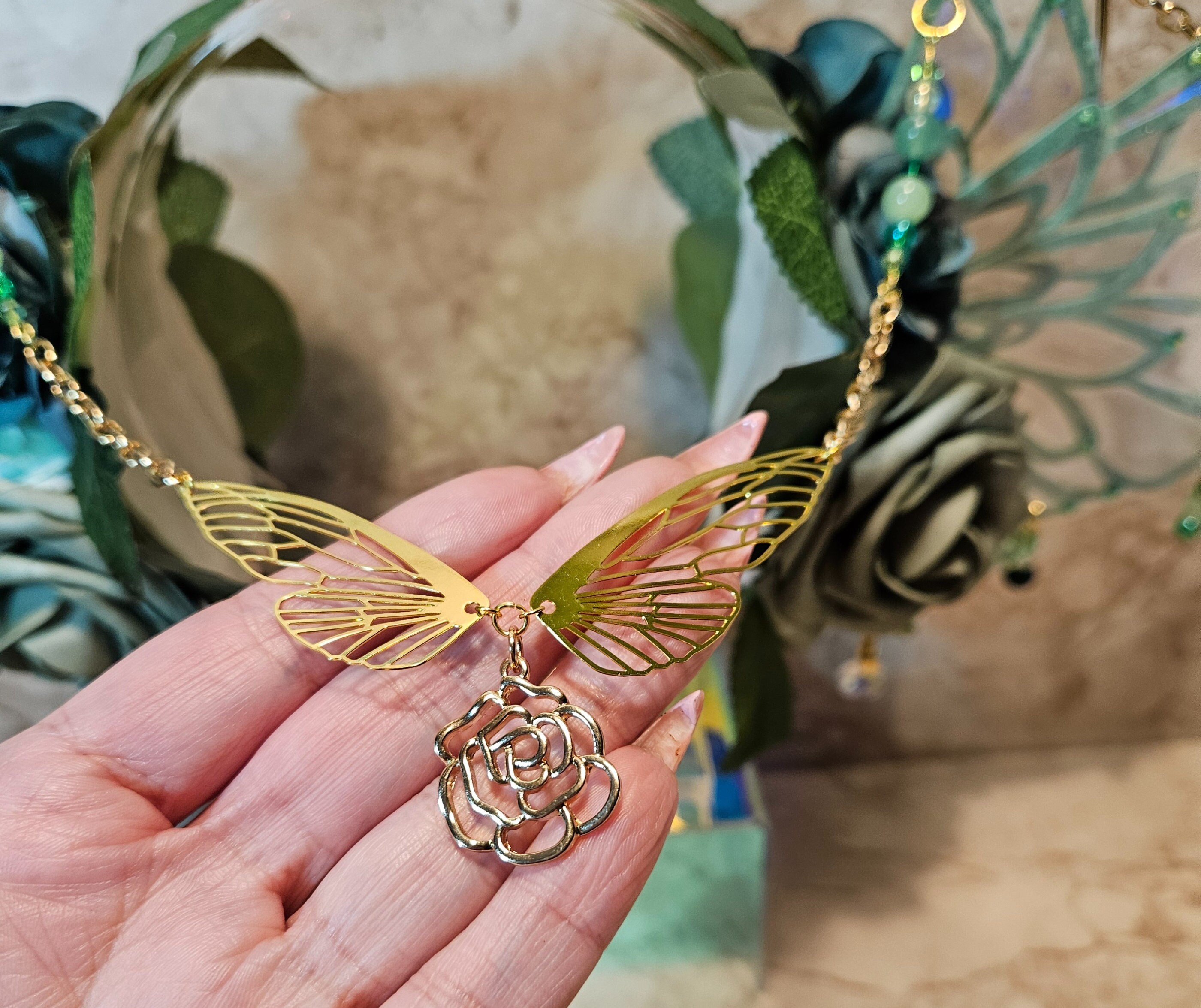 Light Green Briar Floral Crown Gold Halo Crown Pastel Green Flower ...