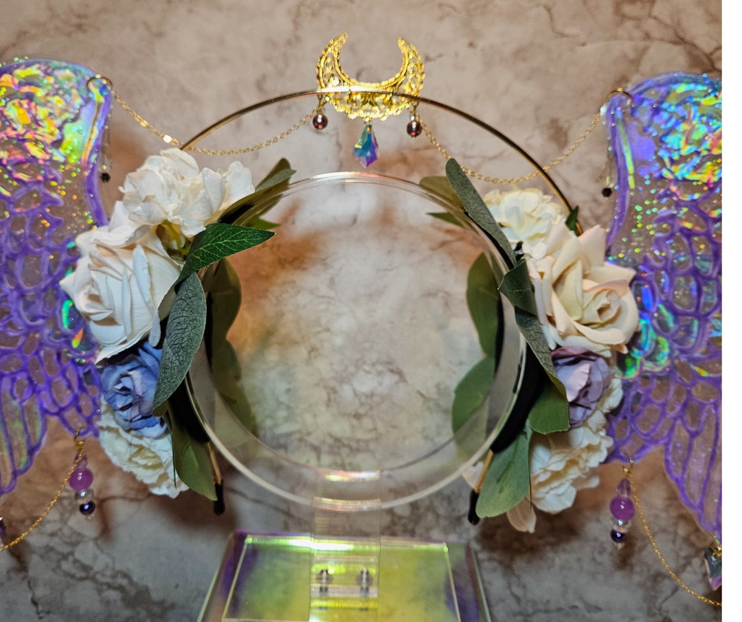 Purple Double Wing Crown | Gold Halo Crown | Moon Queen Crown | Angel ...