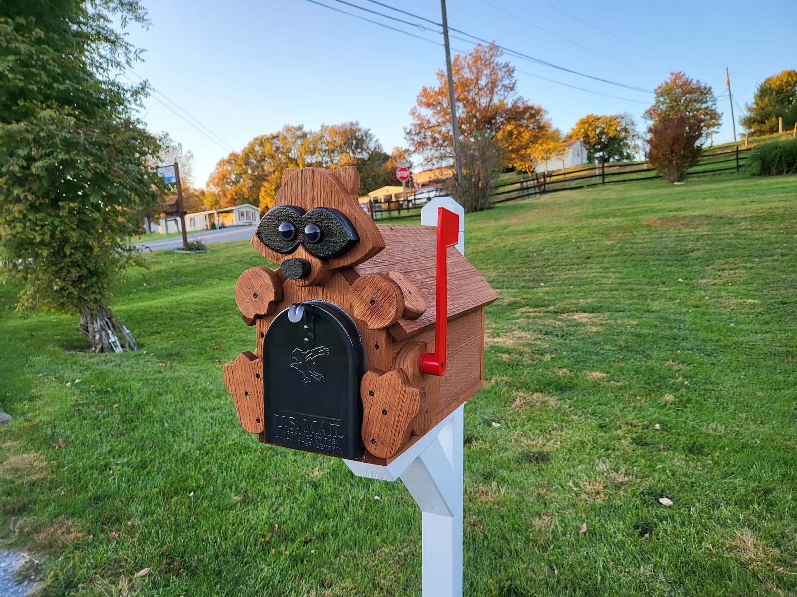Pine Amish Mailbox Raccoon Design With Metal Insert USPS Approved ...