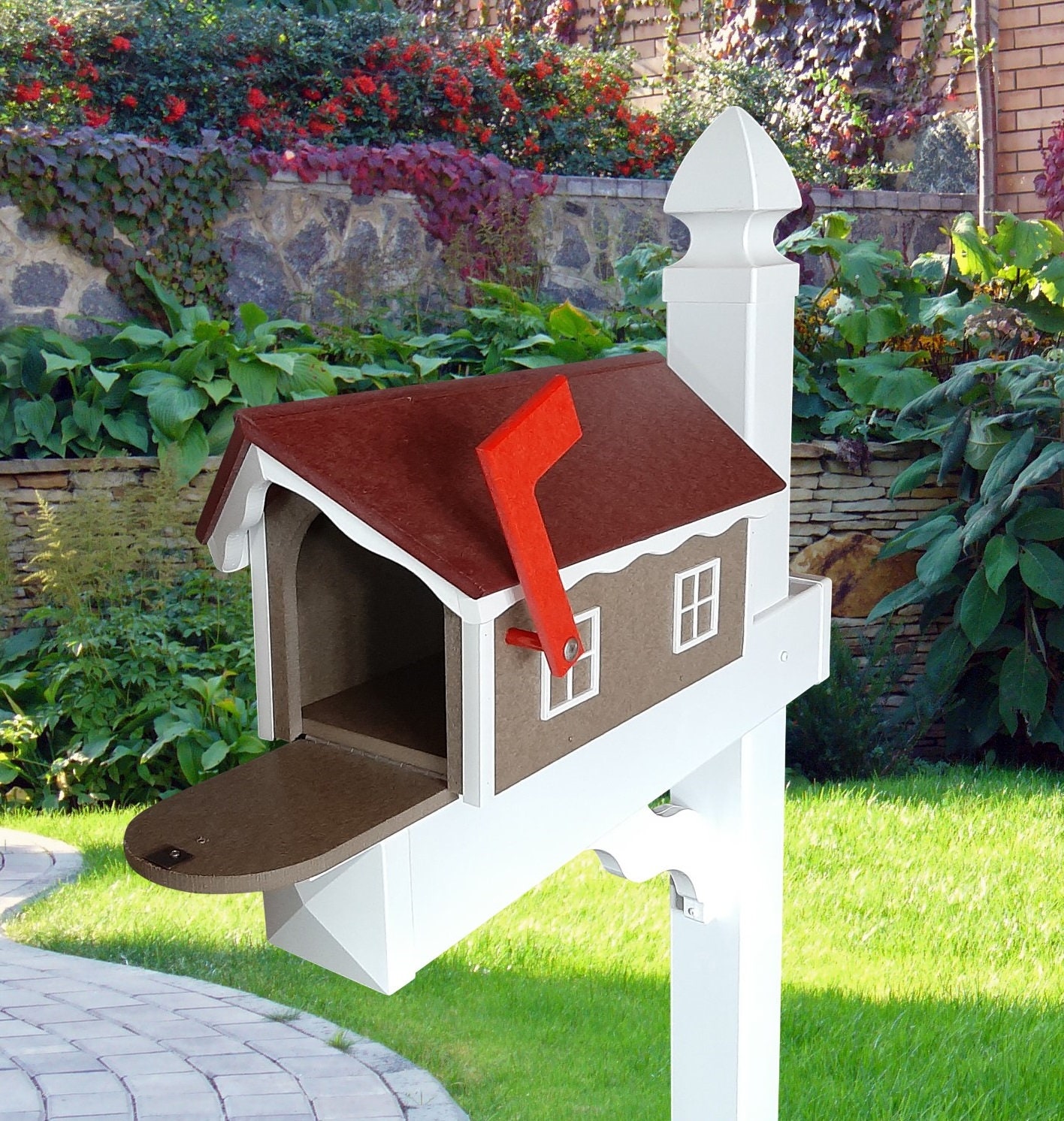 Amish Mailbox - Handmade - With White Trim Under Roof - Poly Lumber ...