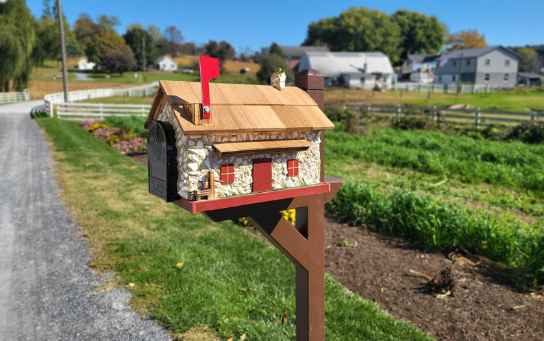 Amish Made Mailbox White Stone House With Cedar Shake Roof - Etsy