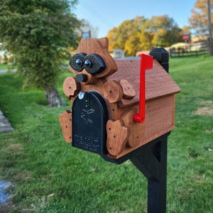 Raccoon Mailbox Amish Handmade, Wooden With Metal Box Insert USPS ...