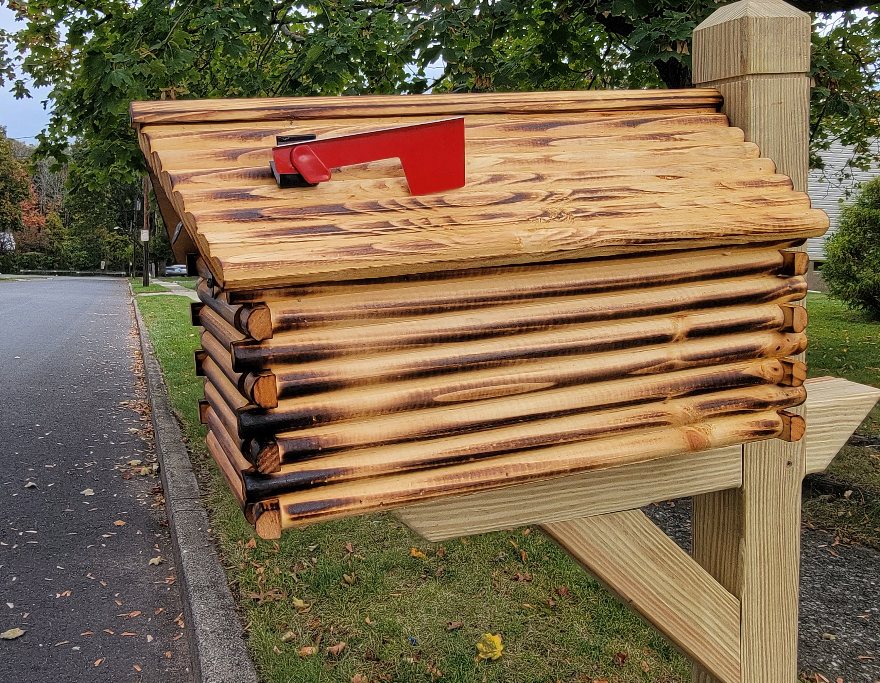 Pine Log Cabin Mailbox Amish Handmade With Metal Box Insert USPS ...