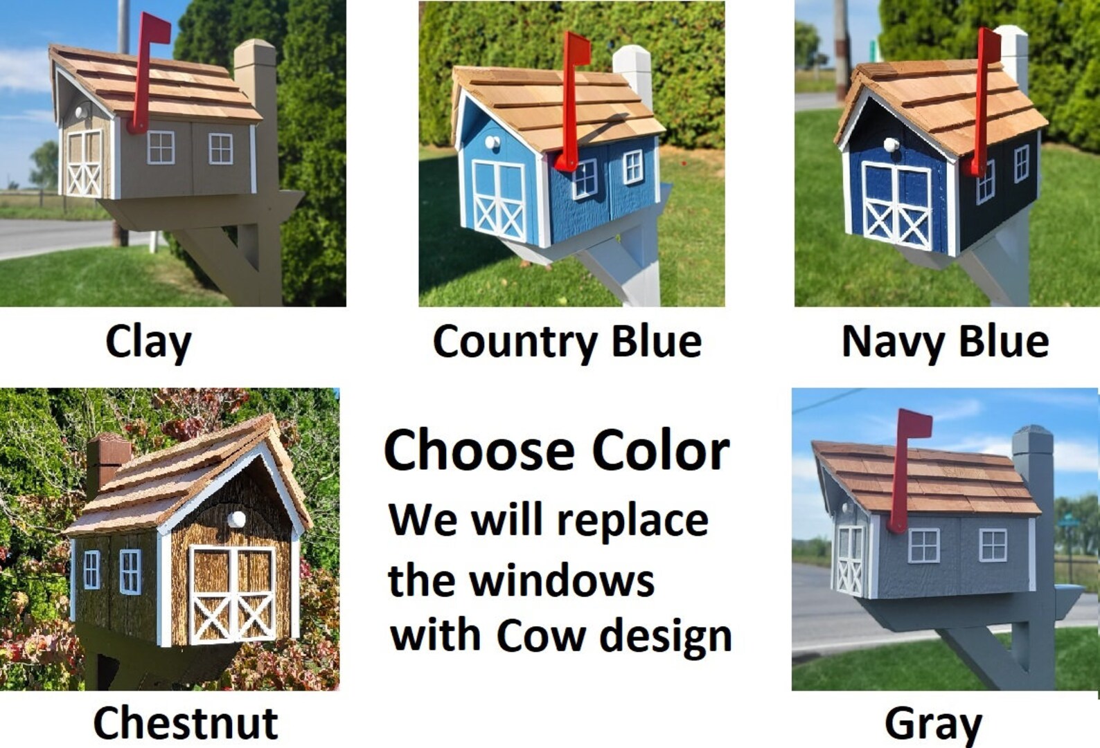 Cow Design Amish Mailbox, Handmade Barn Style Wooden Mailbox With Tall ...