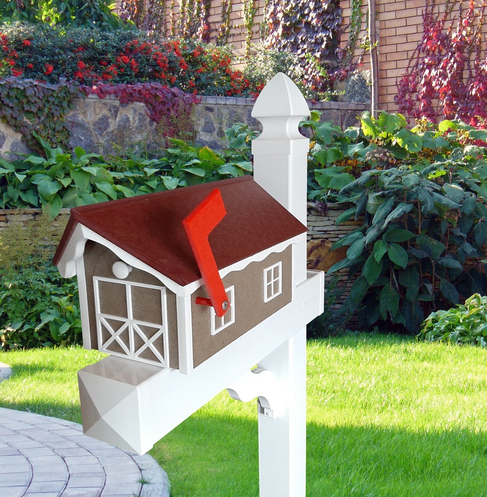 Amish Mailbox - Handmade - With White Trim Under Roof - Poly Lumber ...