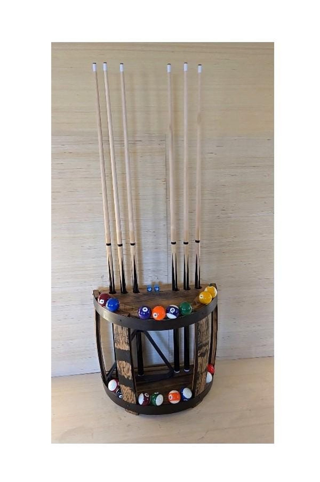 Whiskey Barrel Cue Rack - Bourbon - Billiards - Amish Handmade - Pool ...