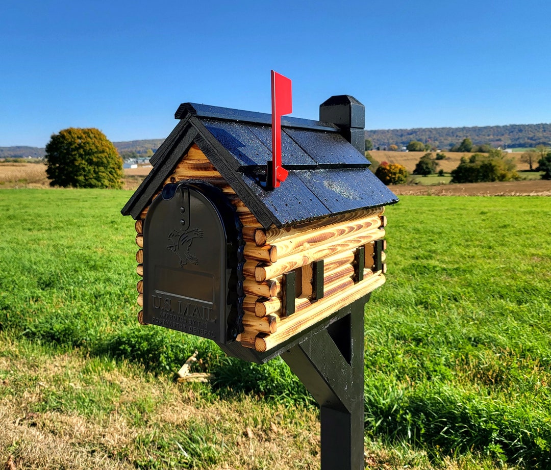 Log Cabin Mailbox Amish Handmade Wooden With Cedar Shake Roof and Metal ...
