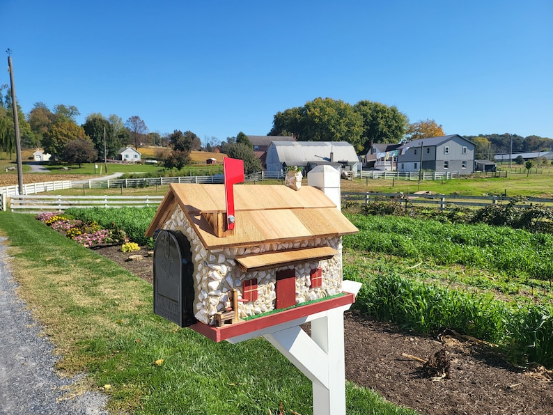 Amish Made Mailbox White Stone House With Cedar Shake Roof - Etsy