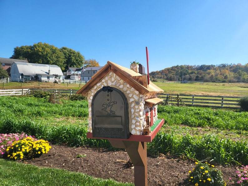 Amish Made Mailbox White Stone House With Cedar Shake Roof - Etsy