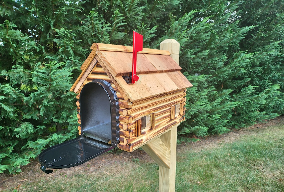 Log Cabin Mailbox Amish Handmade Wooden With Cedar Shake Roof - Etsy