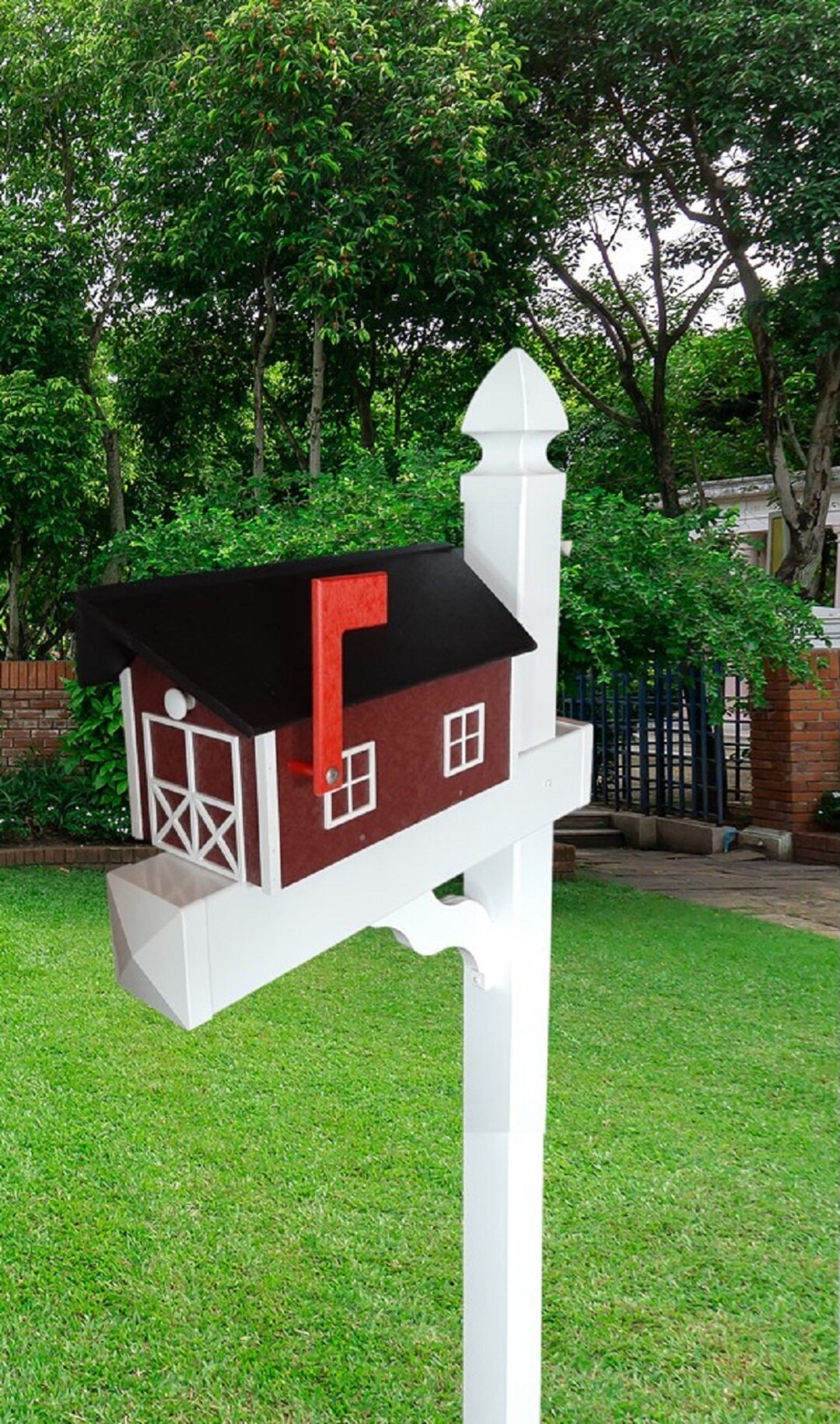 Amish Mailbox - Handmade - Poly Lumber Barn Style - Black Roof, Red Box ...