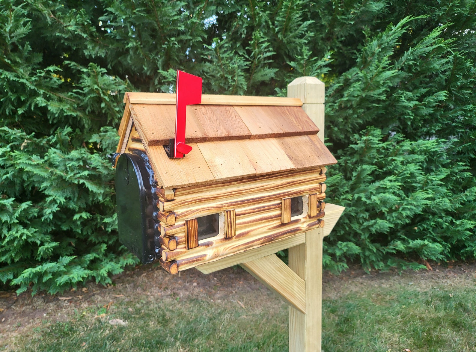 Log Cabin Mailbox Amish Handmade Wooden With Cedar Shake Roof - Etsy