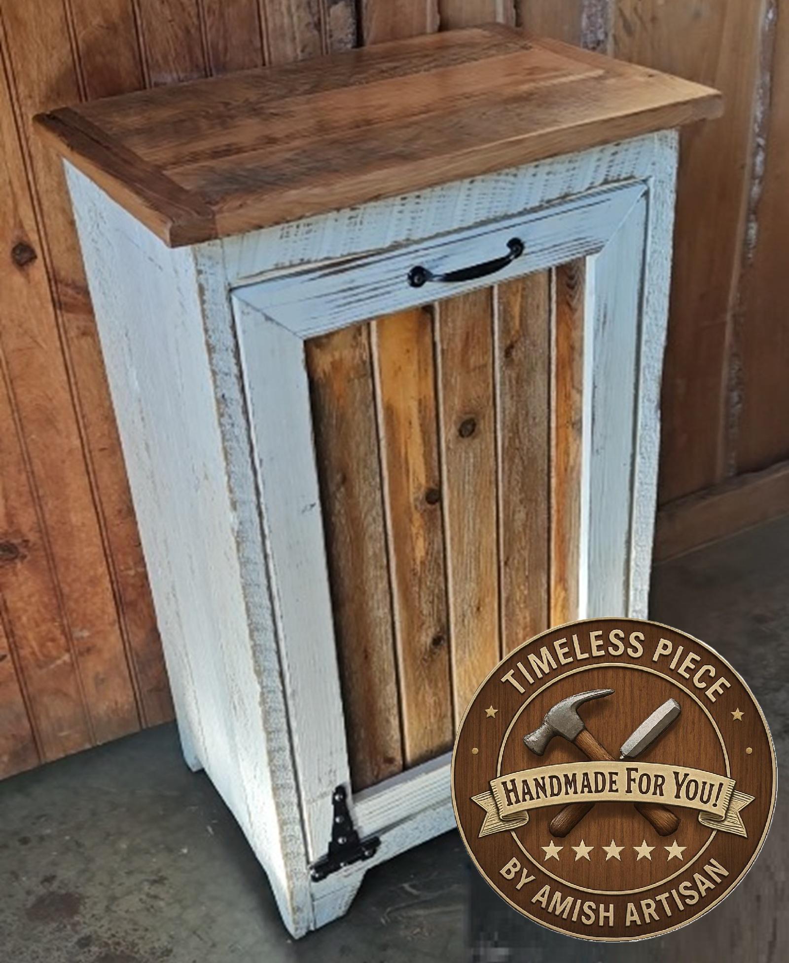 Wood Storage Cabinet, Tiltout Trash Can, Recycling Bin, Amish Handmade ...