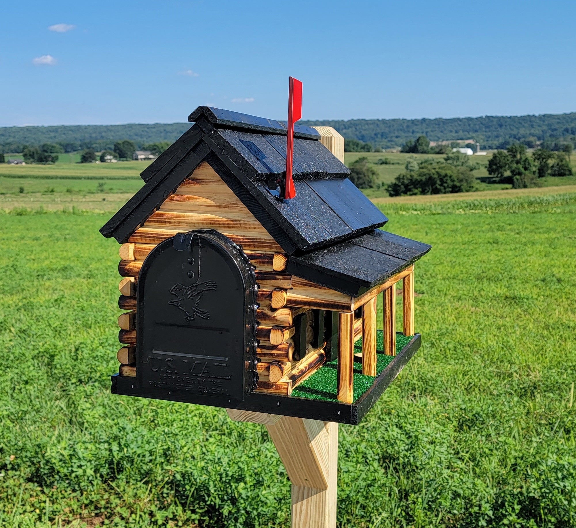 Amish Mailbox - Handmade - Log Cabin Style - Wooden with Metal USPS ...