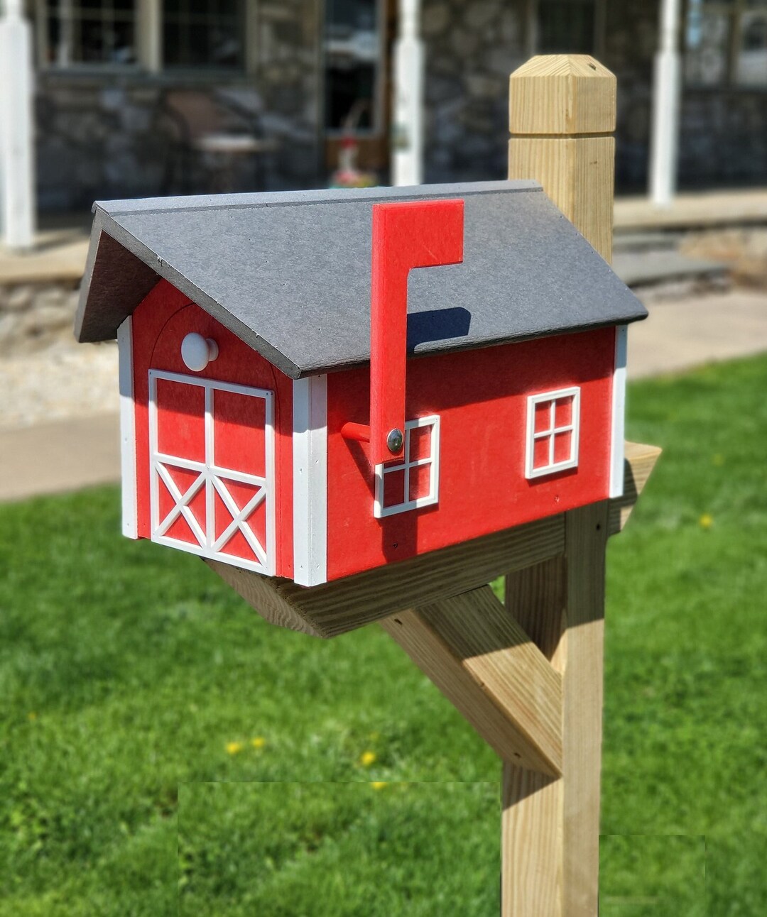 Country Mailbox Red Box, White Trim, Black Roof, Amish Handmade Barn ...