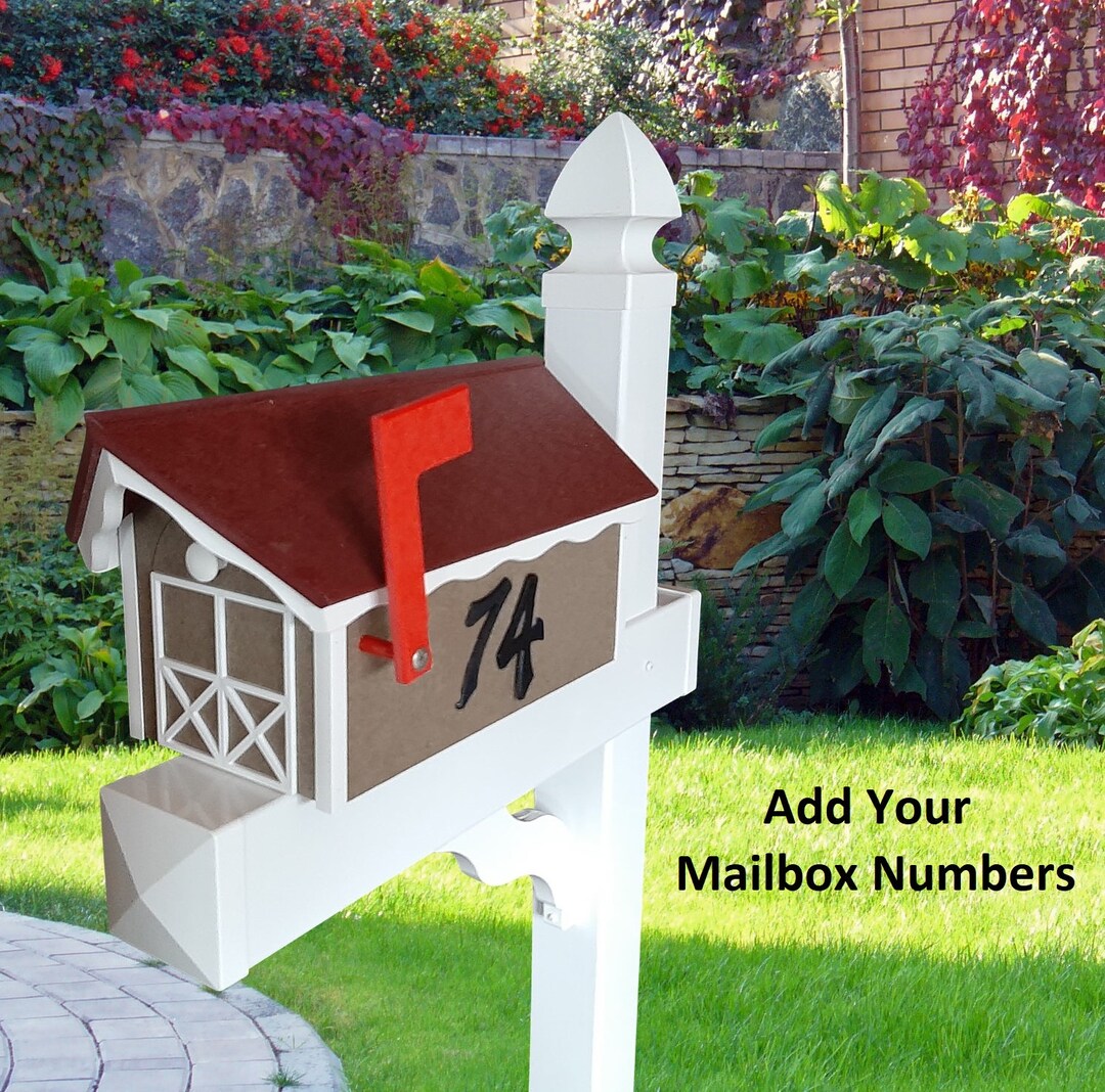 Amish Mailbox - Handmade - With White Trim Under Roof - Poly Lumber ...