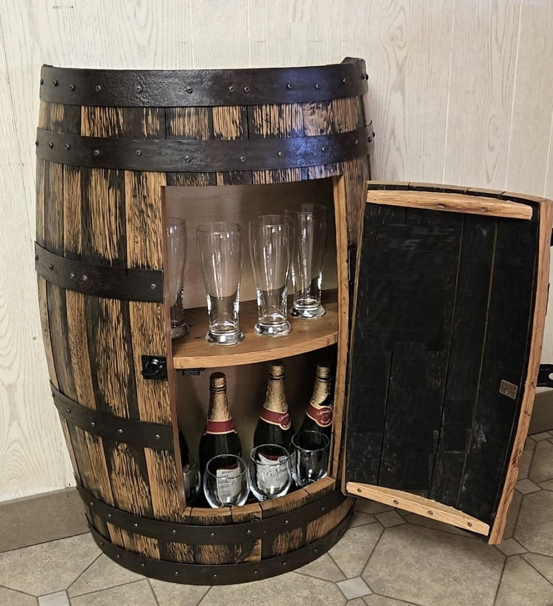 Half Whiskey Barrel Cabinet - Amish Handmade - Bourbon - Liquor Cabinet ...