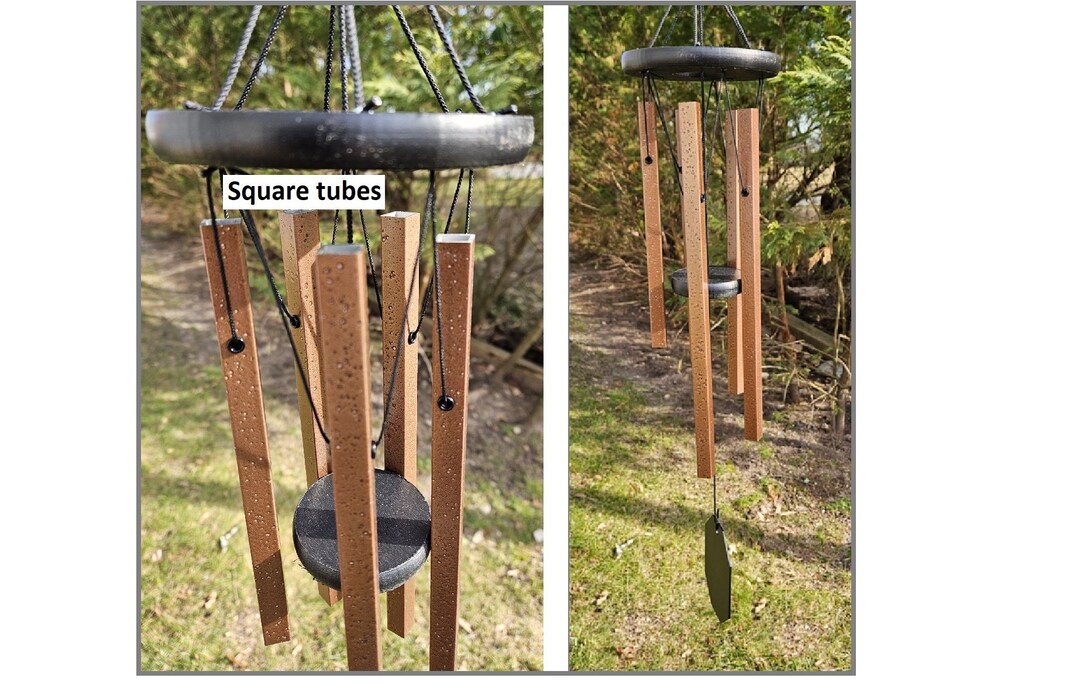 Square Wind Chimes Amish Handmade 25 Aluminum Tubes Copper Coating Deep ...