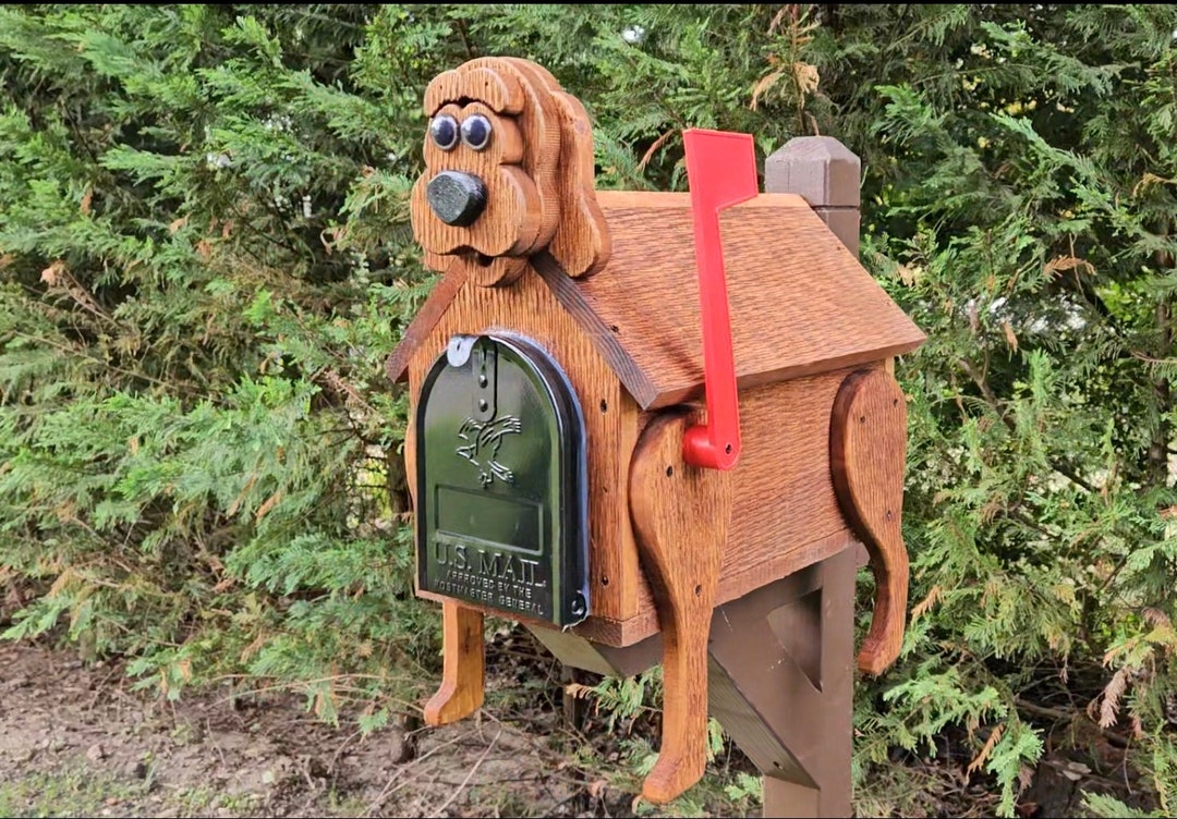 Puppy Mailbox Design Amish Handmade, With 4 Legs, Wooden With Metal Box ...