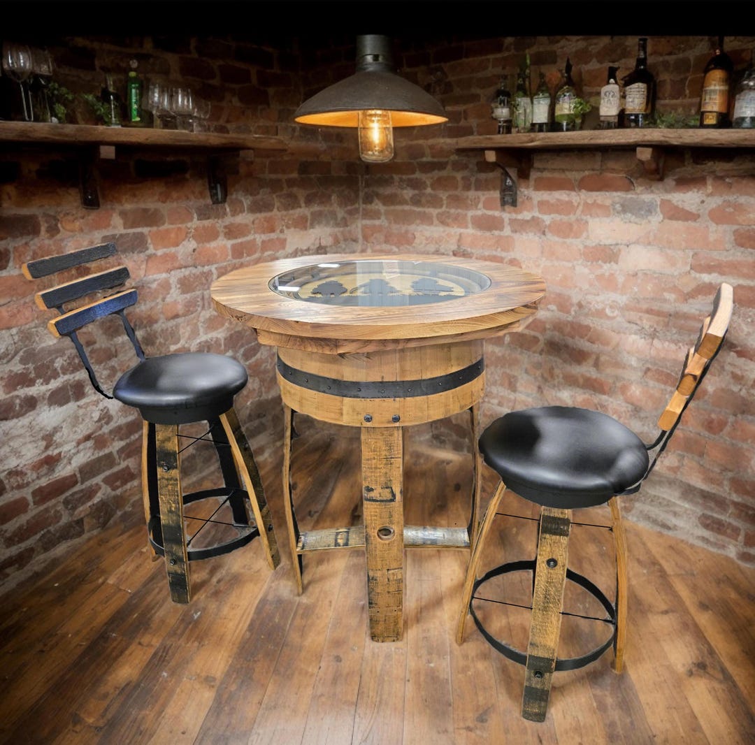 Barrel Bar Table - Amish Handmade - Counter Table - Bar Chairs ...
