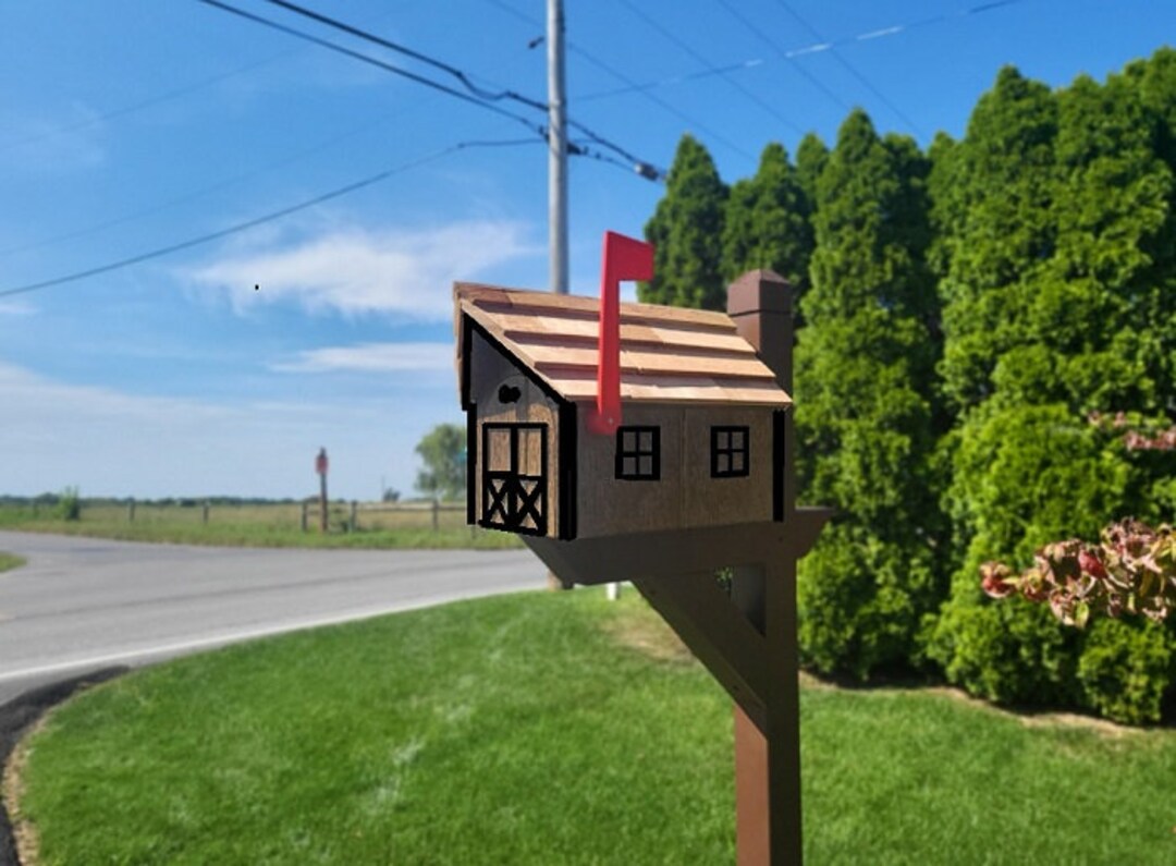 Amish Chestnut Mailbox Handmade Barn Style Wooden With a Tall Prominent ...
