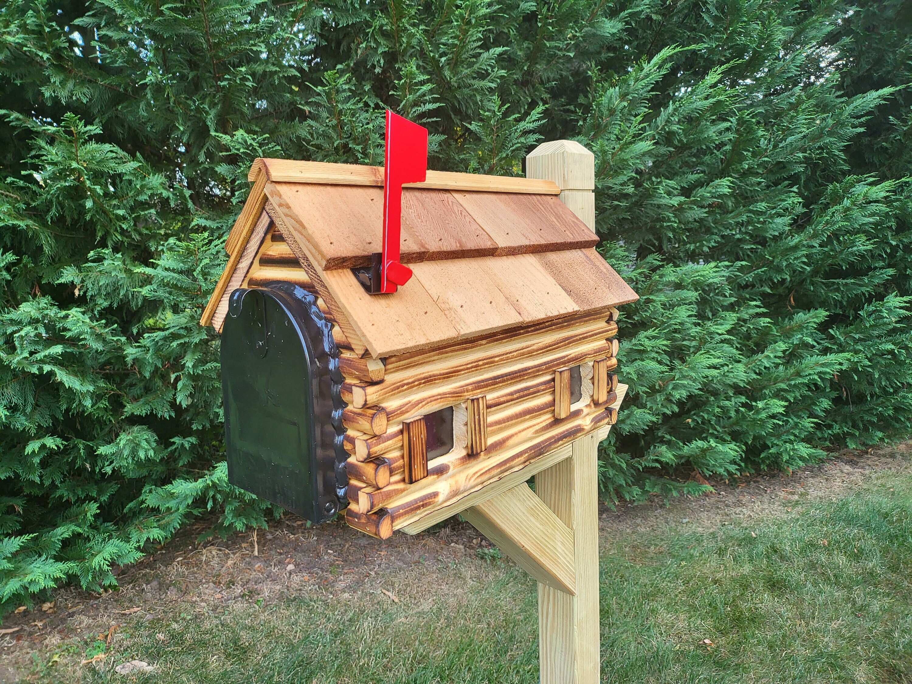 Log Cabin Mailbox Amish Handmade Wooden With Cedar Shake Roof - Etsy