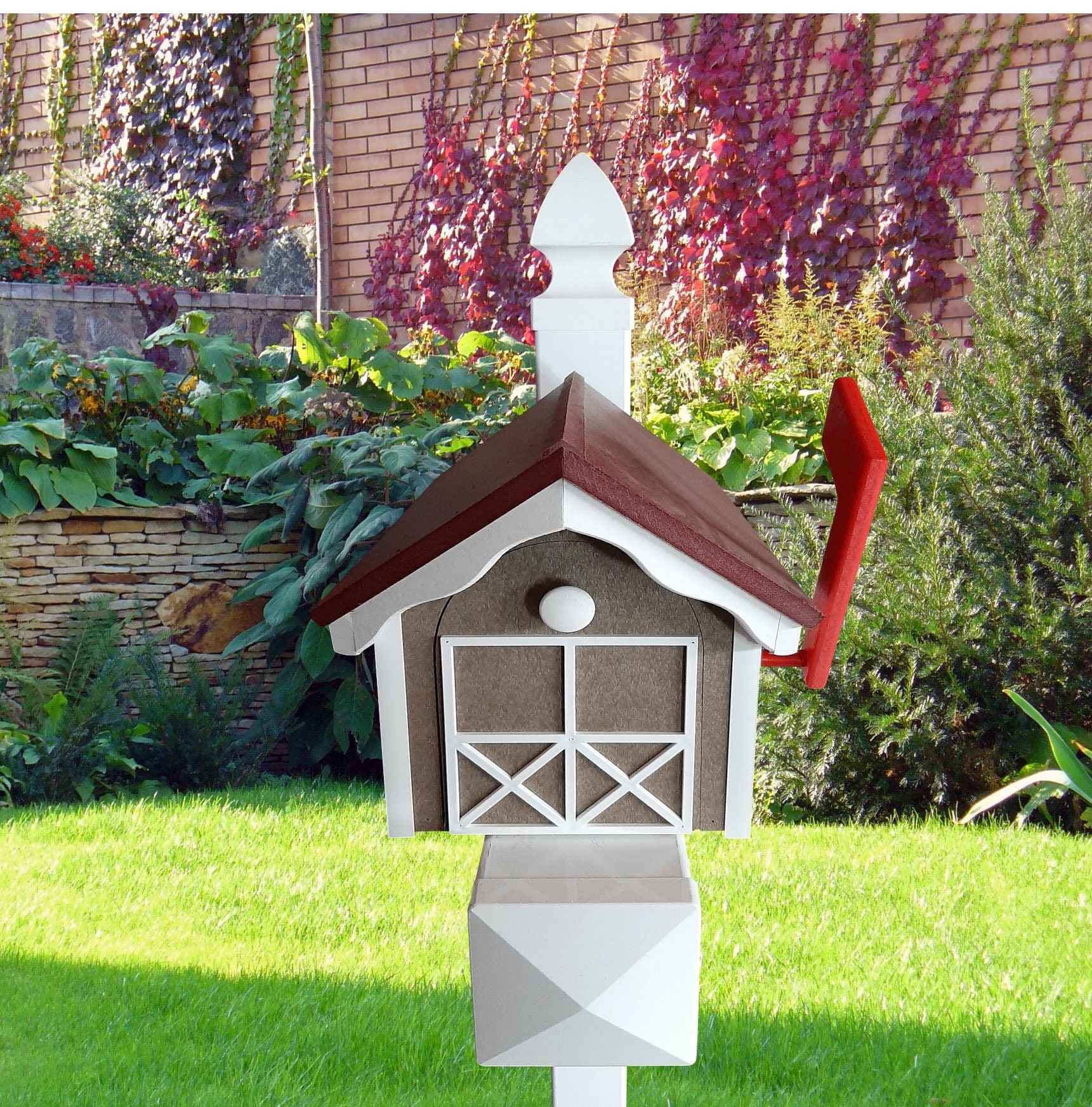 Amish Mailbox - Handmade - With White Trim Under Roof - Poly Lumber ...