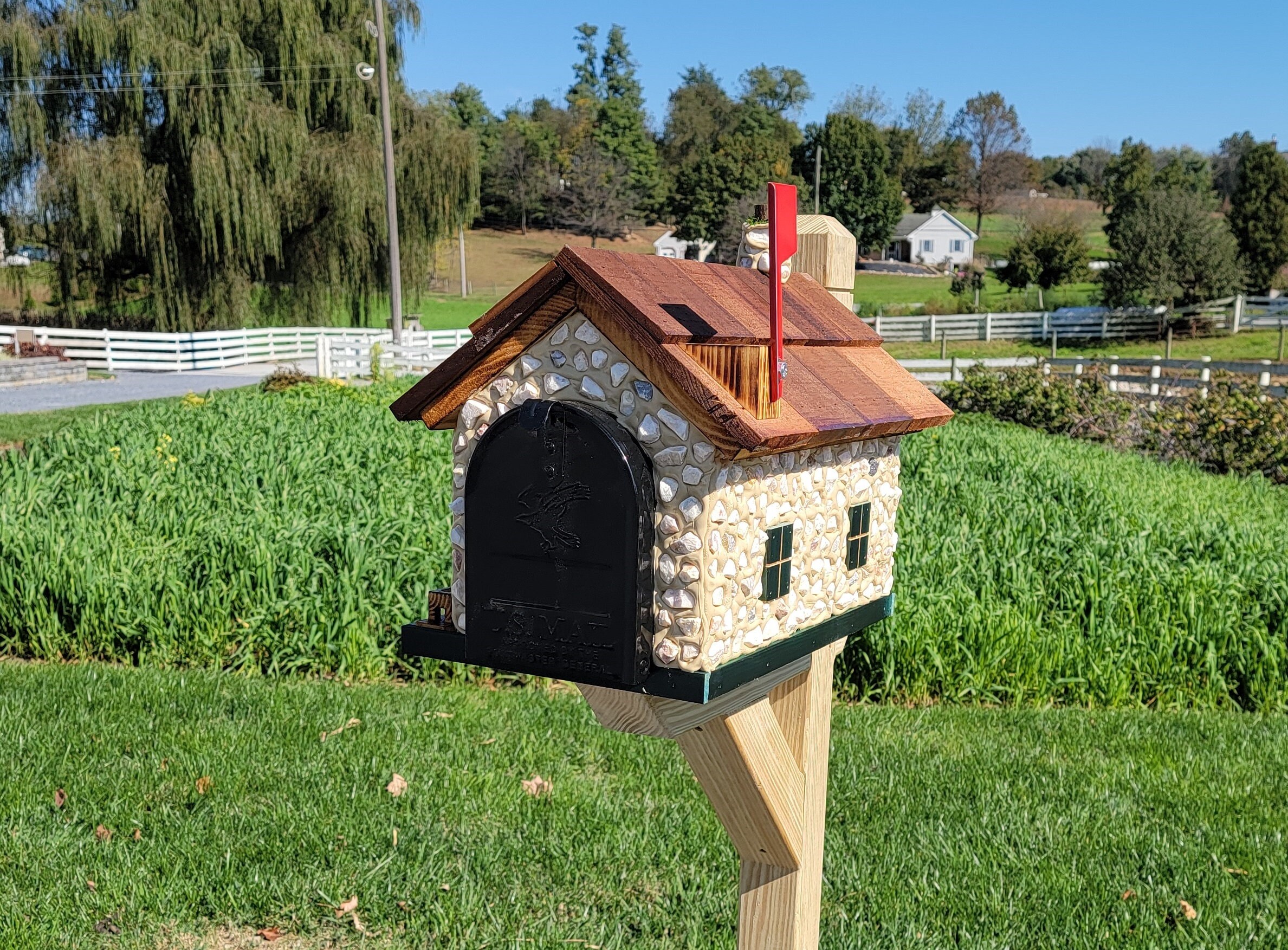 White Stone House Mailbox Amish Made Wooden With Cedar Shake - Etsy