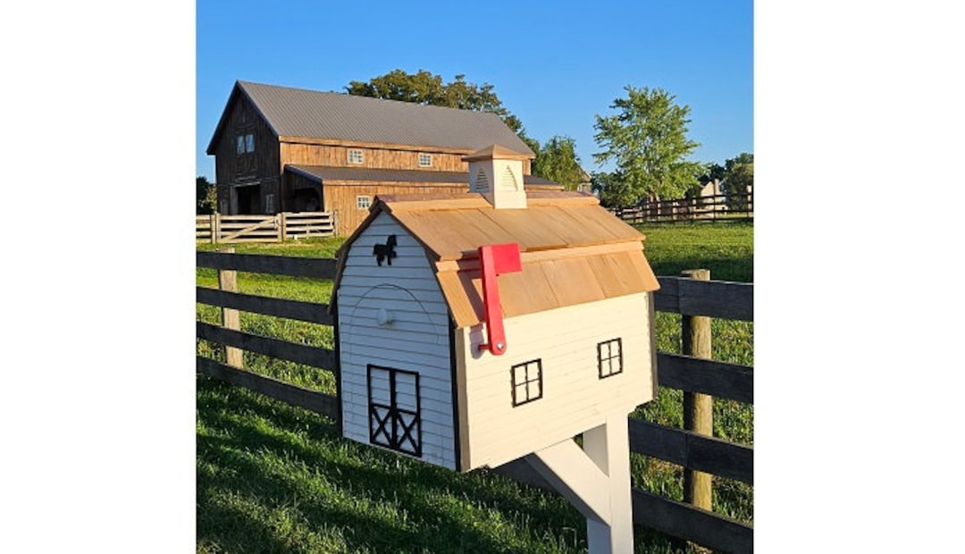 X Large Amish Mailbox Barn Design Handmade Cedar Roof Primitive Rustic ...