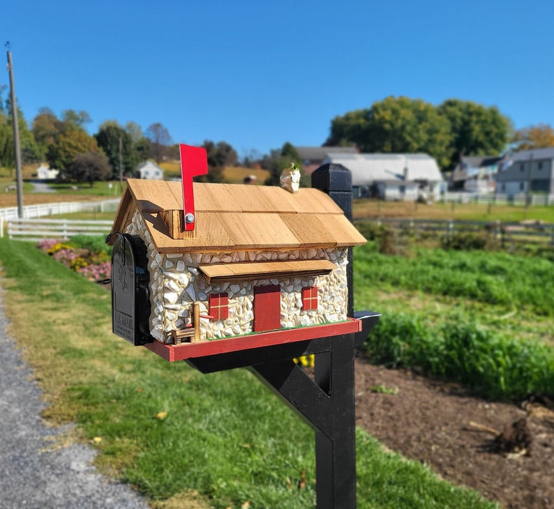 Amish Made Mailbox White Stone House With Cedar Shake Roof - Etsy