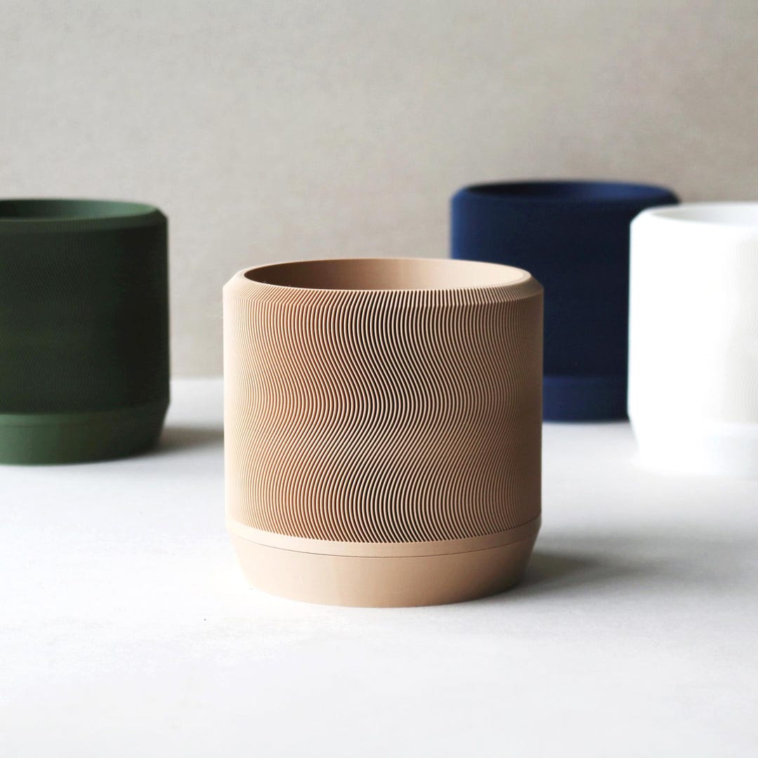 Beige 3D Printed Planter With Saucer Plate | Modern Decorative Pot ...