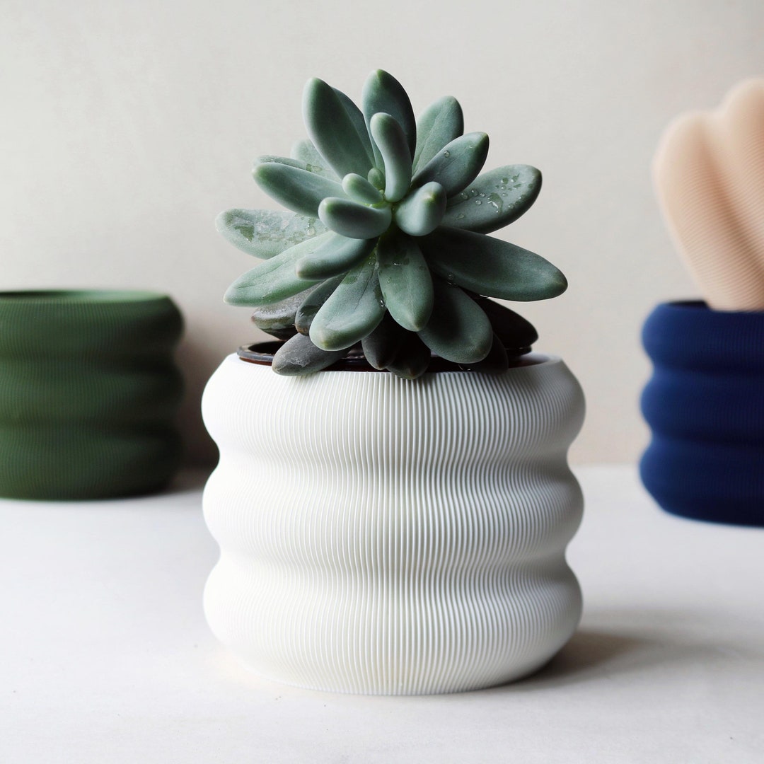 Large 3D Printed Succulent Flower Planter With Line Pattern, Unique ...