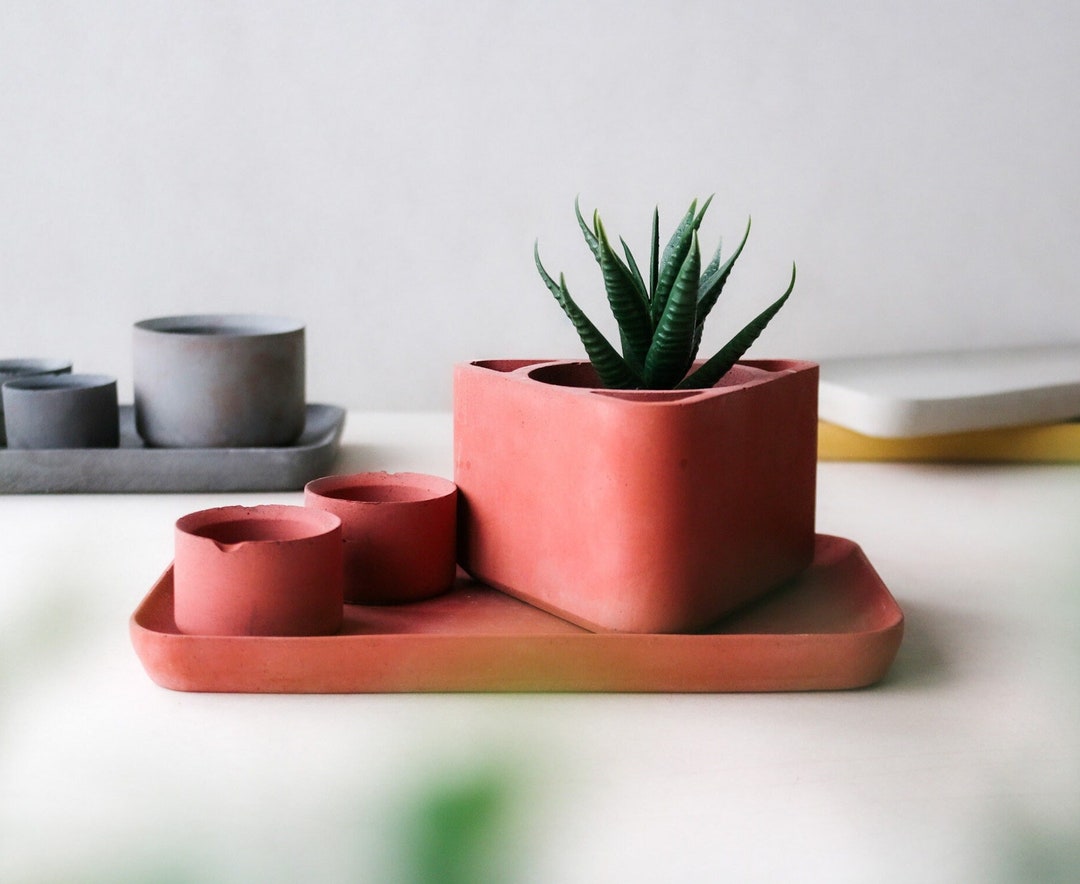 Red Terracotta Concrete Tray Minimalist Tray Planter Saucer Planter Pot ...
