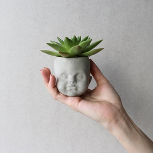 Grumpy Baby Head Planter | Concrete Head Planter | Succulent Face Pot ...