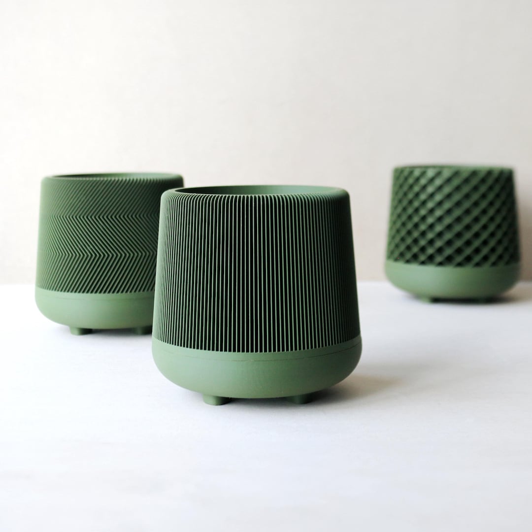 Forest Green 3D Printed Planters With Saucer Plates on Feet | Geometric ...