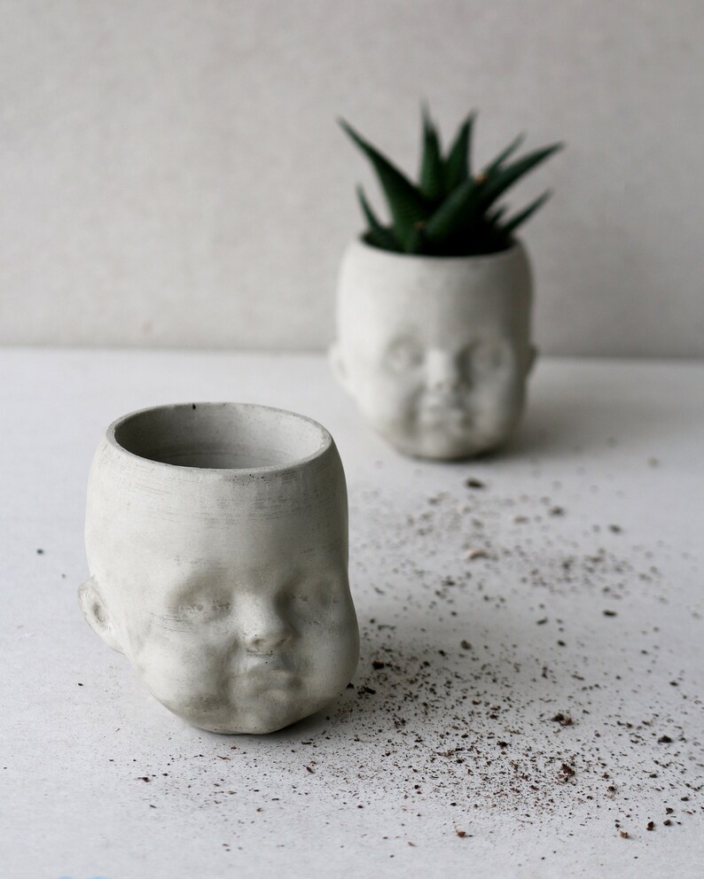 Grumpy Baby Head Planter Concrete Head Planter Succulent - Etsy