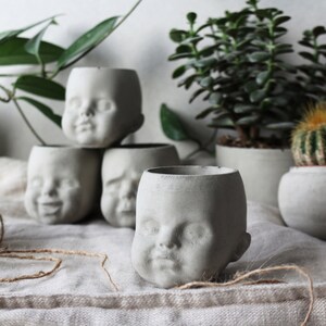 Grumpy Baby Head Planter | Concrete Head Planter | Succulent Face Pot ...