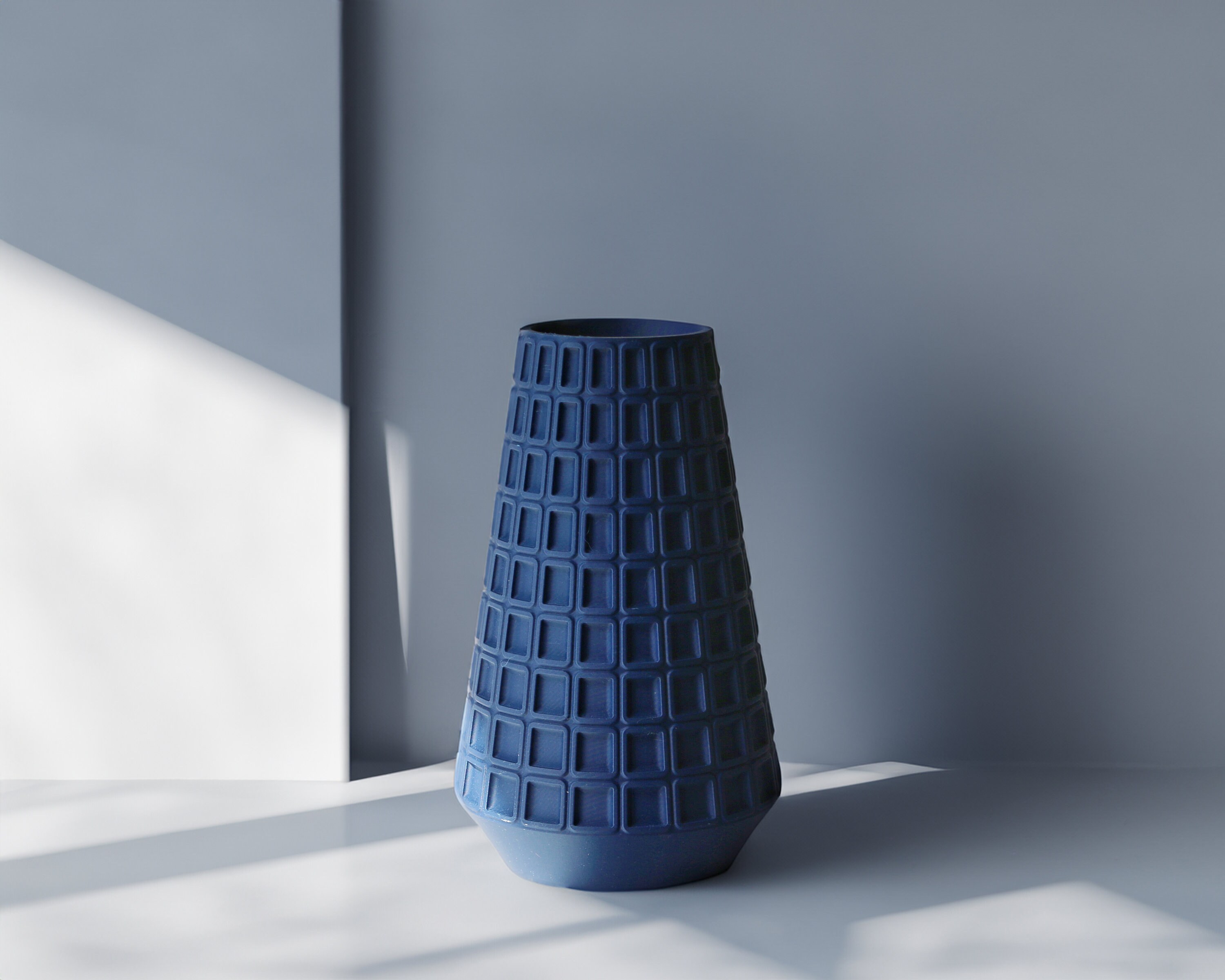 Modern Blue 3D Printed Vase With Geometric Pattern - Unique Decor for ...
