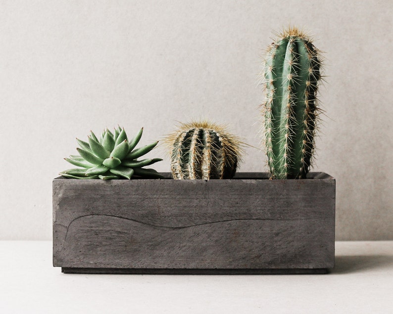 Dark Grey Concrete Planter Box | Minimalist Planter Pot | Succulent ...